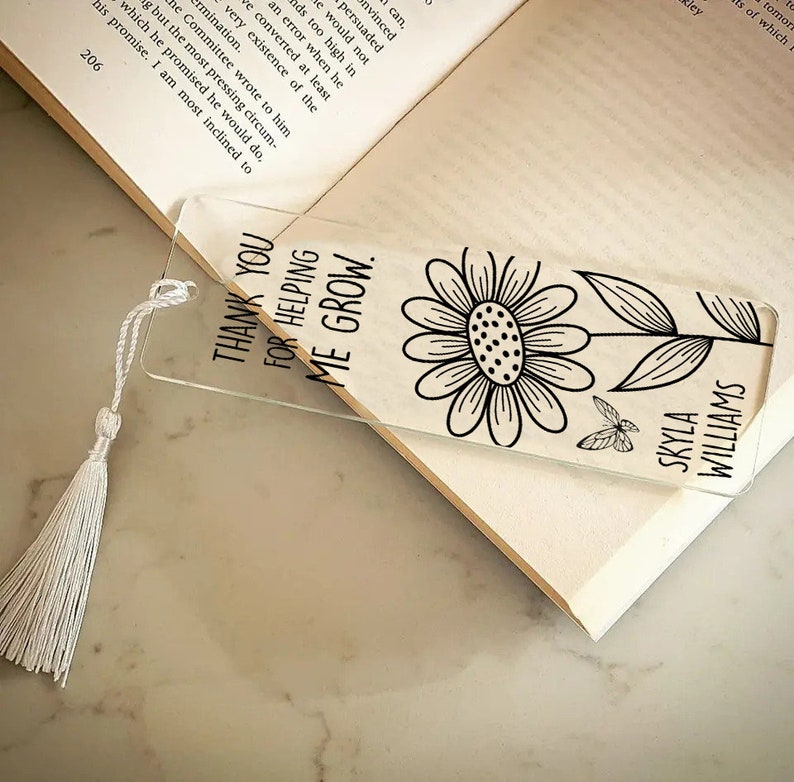 Personalized Floral Acrylic Bookmark With Tassel: Custom Text Gift - Etsy