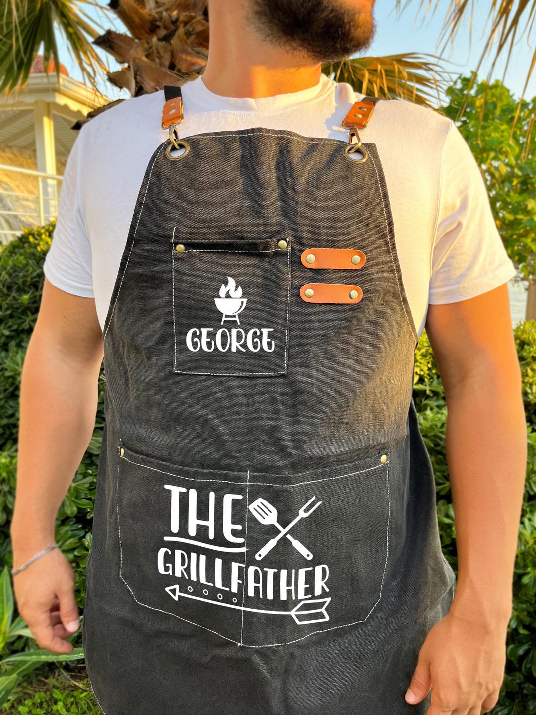 The Grill Father Apron, Personalized BBQ Apron, Pitmaster Name Apron ...