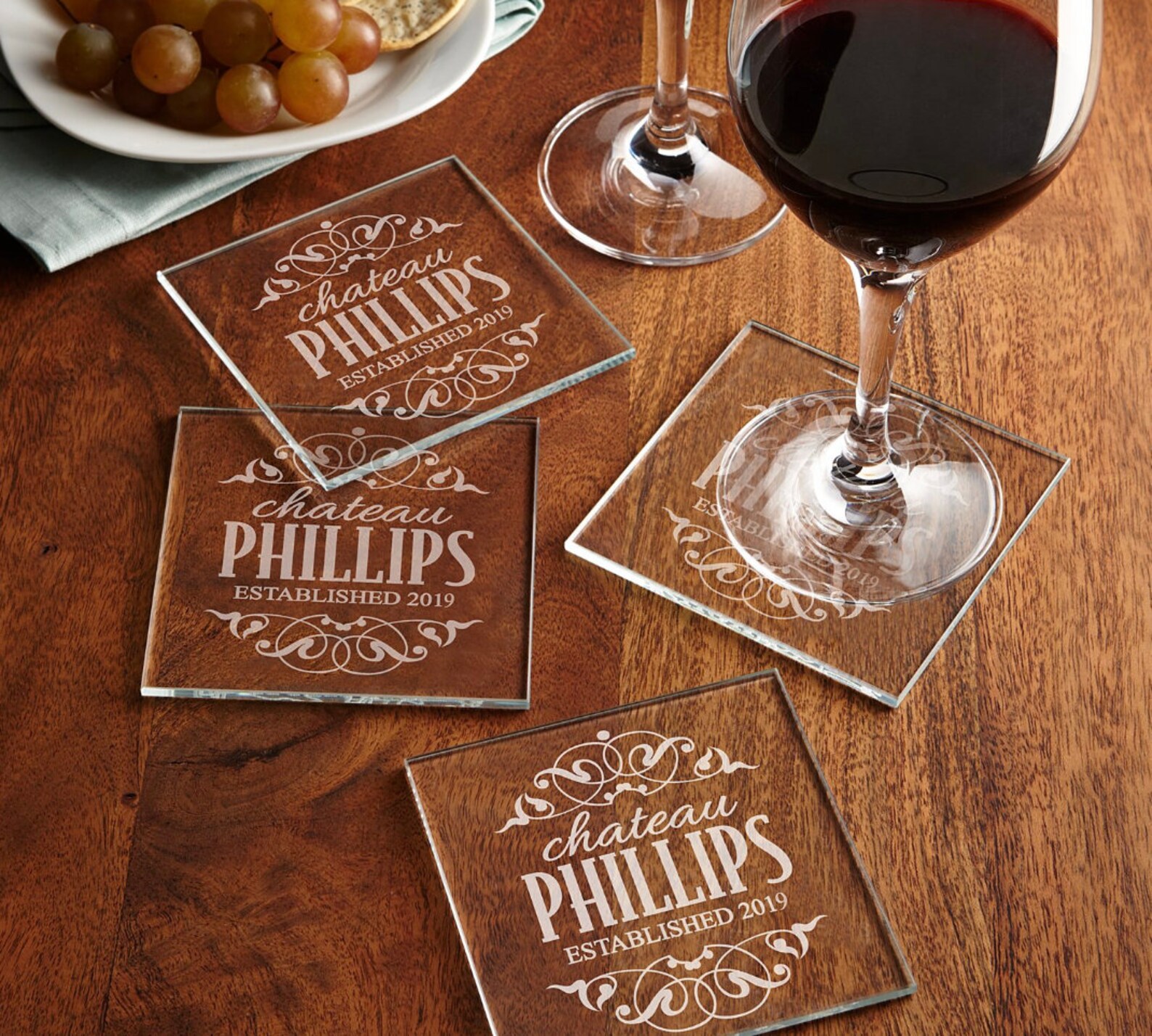 Personalized Wine Bottle Coaster 4 Set Wine Bottle Holder - Etsy