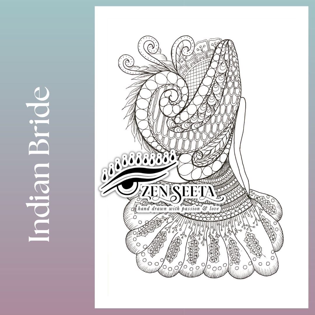 Ethnic Printable Colouring Page the Indian Bride - Etsy Australia