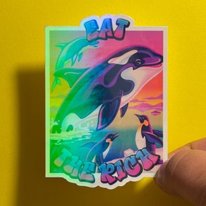 Orca Eat the Rich Holographic or Glossy Vinyl Sticker Lisa Frank ...