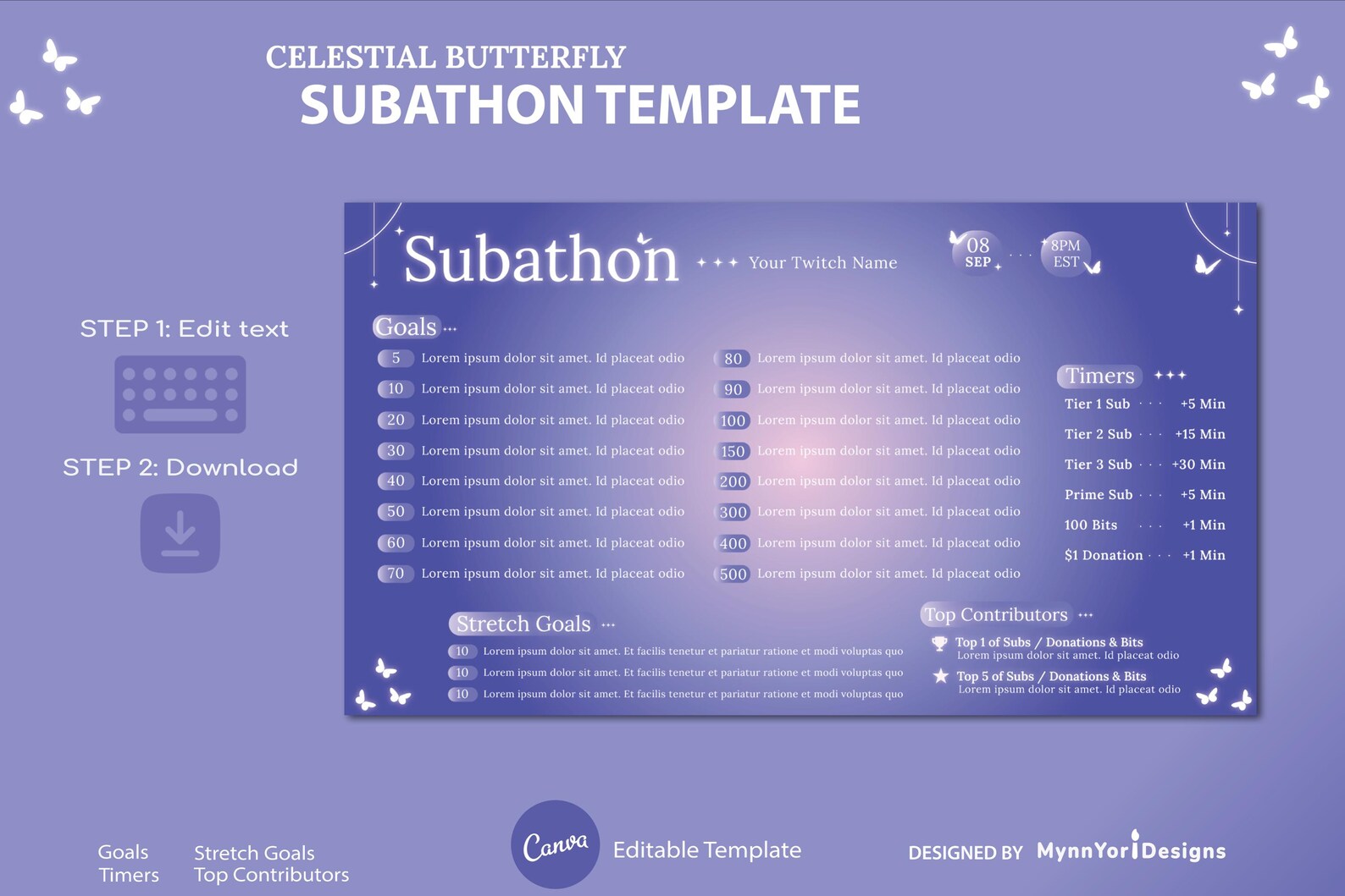 Celestial Butterfly Subathon Template| Editable Twitch Schedule Canva ...