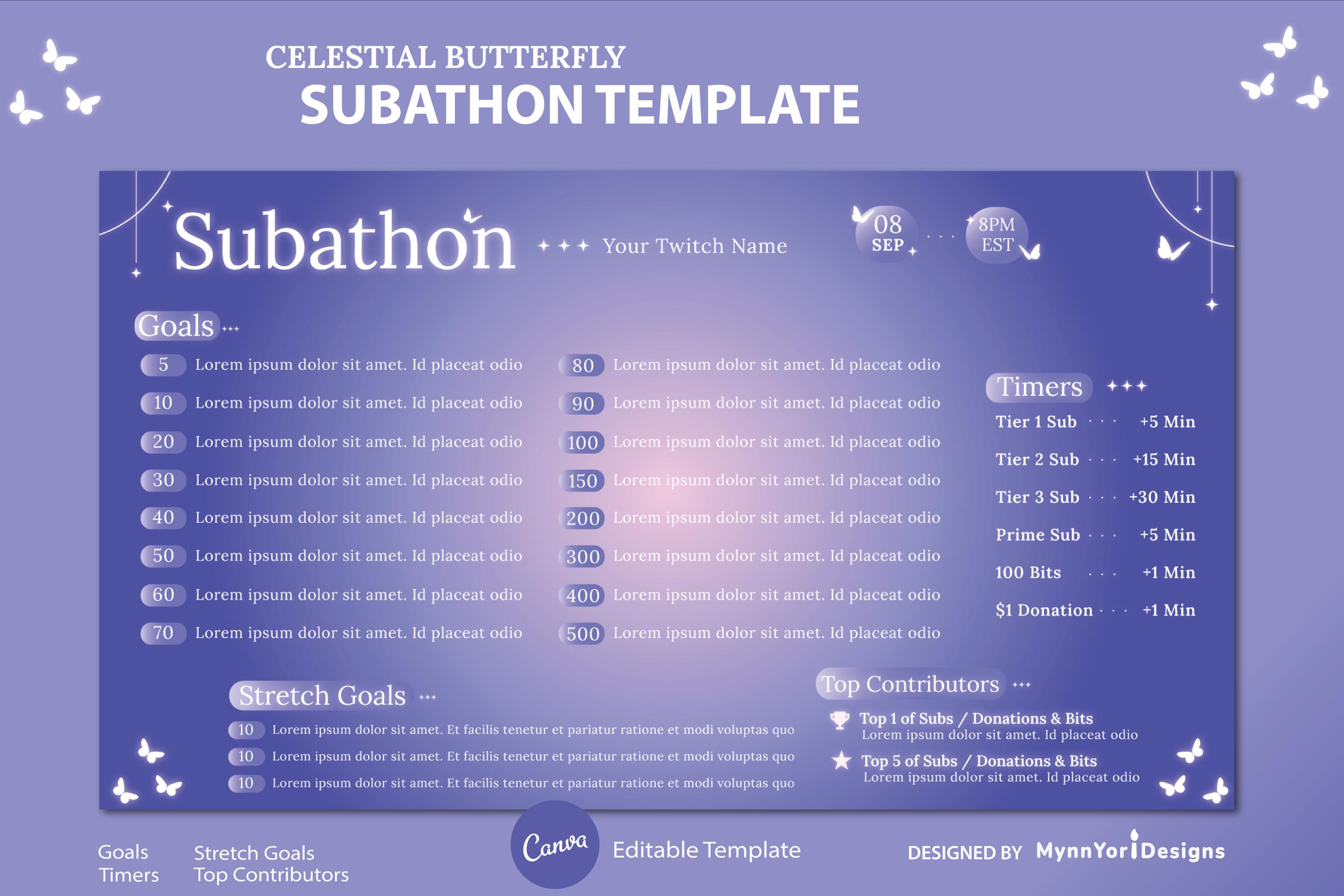 Celestial Butterfly Subathon Template| Editable Twitch Schedule Canva ...