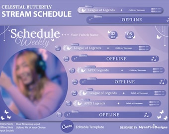 Celestial Butterfly Subathon Template Editable Twitch Schedule Canva ...