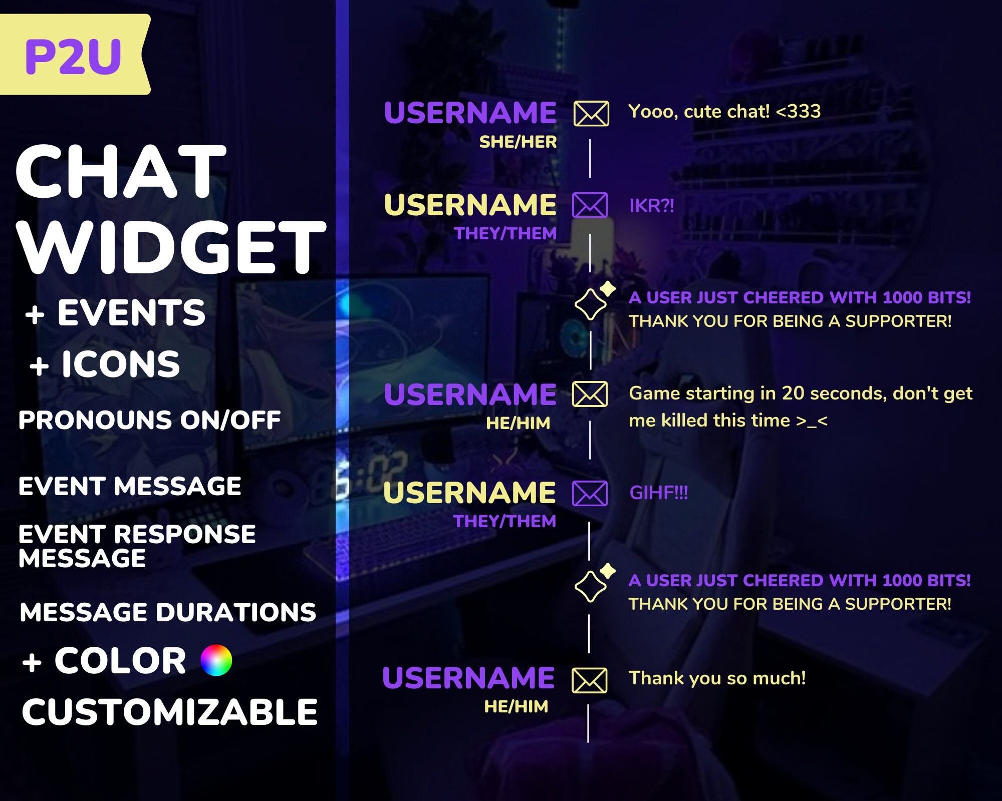 Cute Minimal Chat Widgets With Events and Pronouns for Your Twitch ...