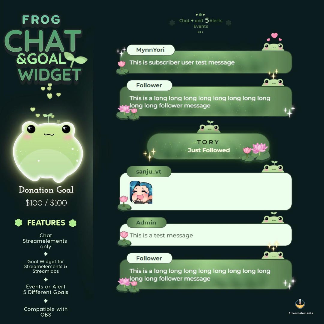 Kawaii Frog Stream Widget: Customizable Chat & Goal - Streamelements - Etsy