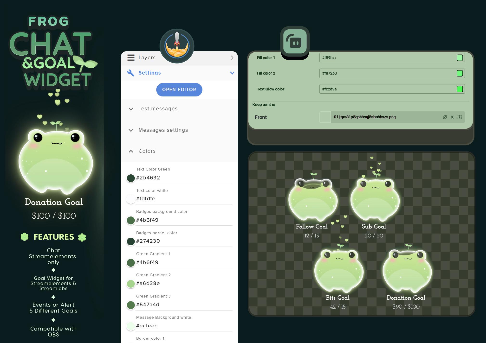 Kawaii Frog Stream Widget: Customizable Chat & Goal - Streamelements - Etsy