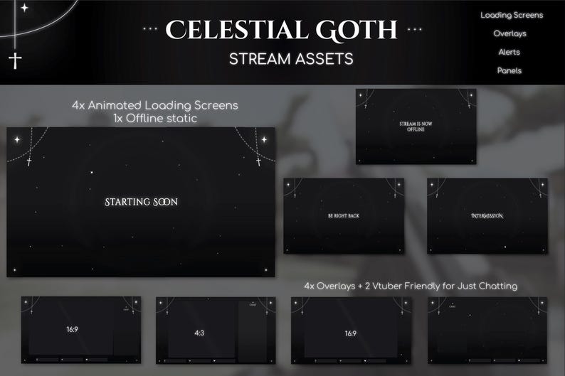 Celestial Goth Animated Twitch Stream Pack: Screens, Overlays, Alerts ...