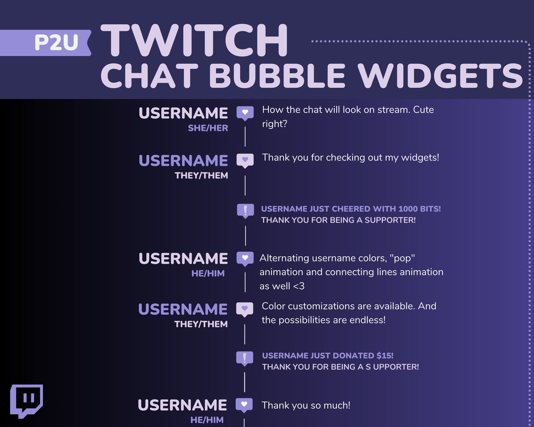 Cute Chat Bubble Widgets With Events and Pronouns for Your Twitch Streaming Needs - Etsy