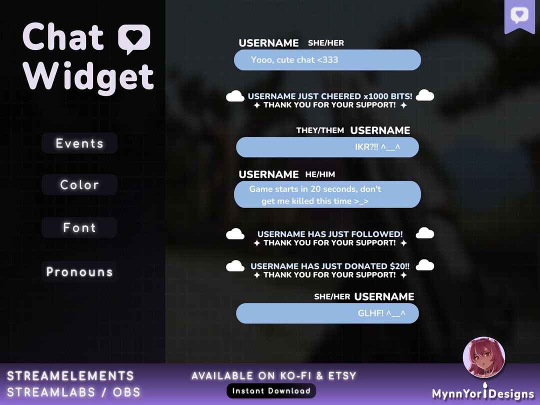 Kawaii Cloud Chat Widget With Events and Pronouns for Your Twitch ...