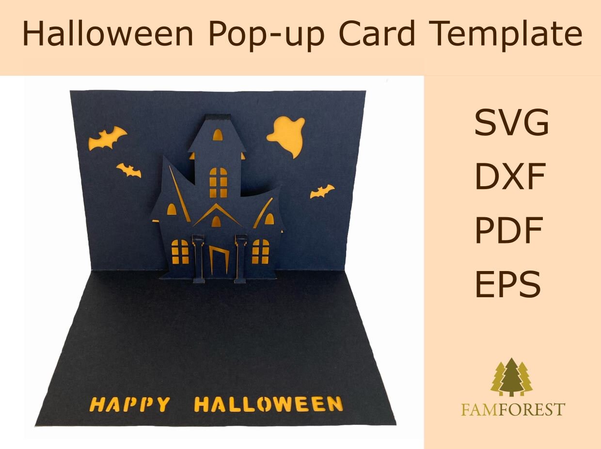 Halloween Pop up Card Template SVG, DXF, Pdf, Eps | DIY Haunted House ...