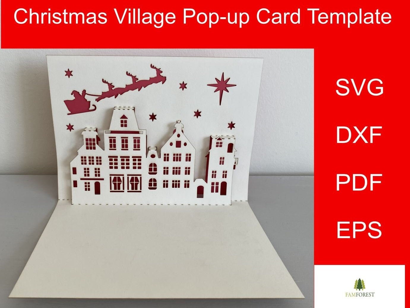 Christmas Village Pop up Card Template Starry Night SVG, DXF, Pdf, Eps ...
