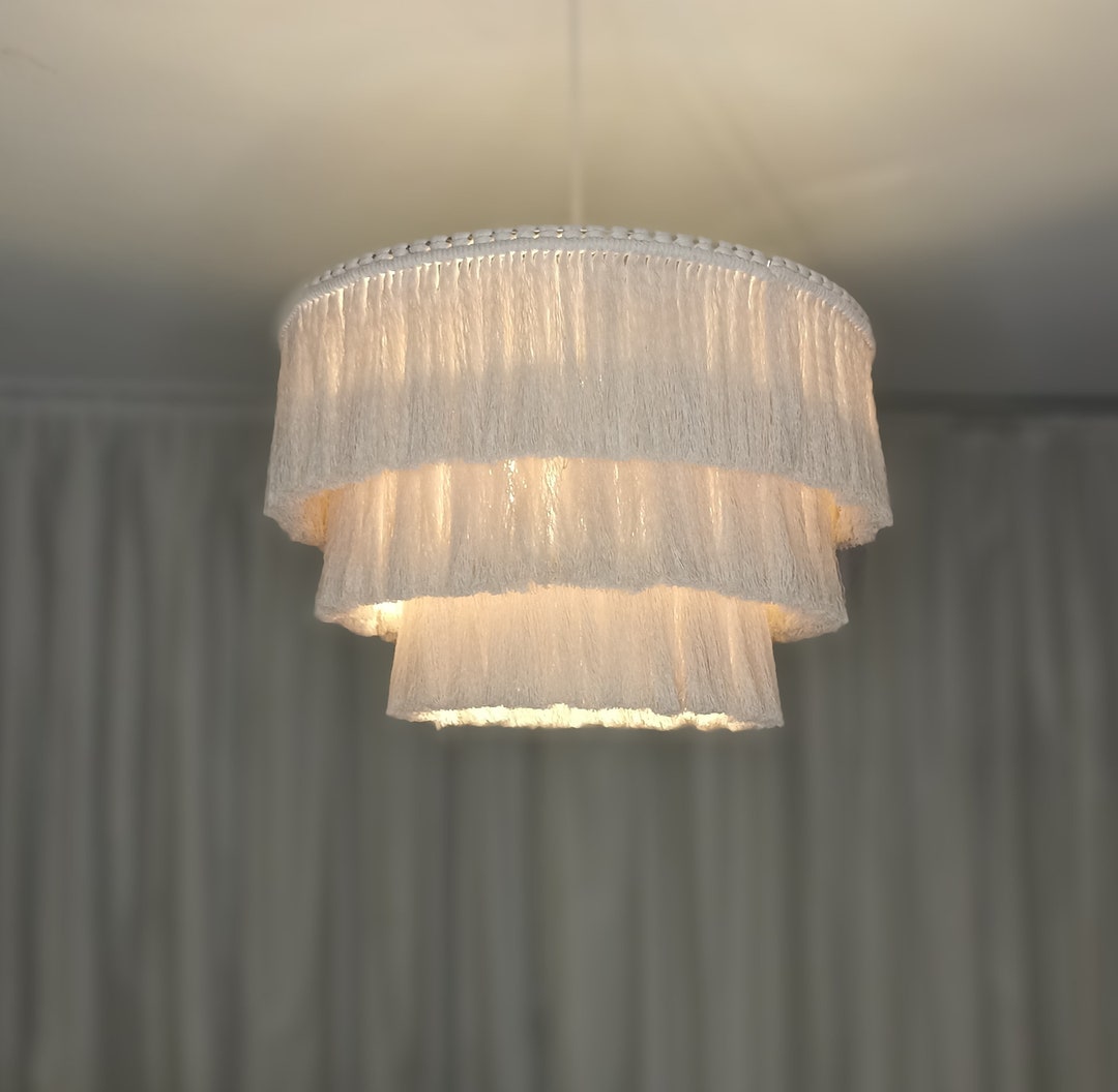 Boho Fringe Chandelier, Cotton Pendant Light, Fringe Light Fixture ...