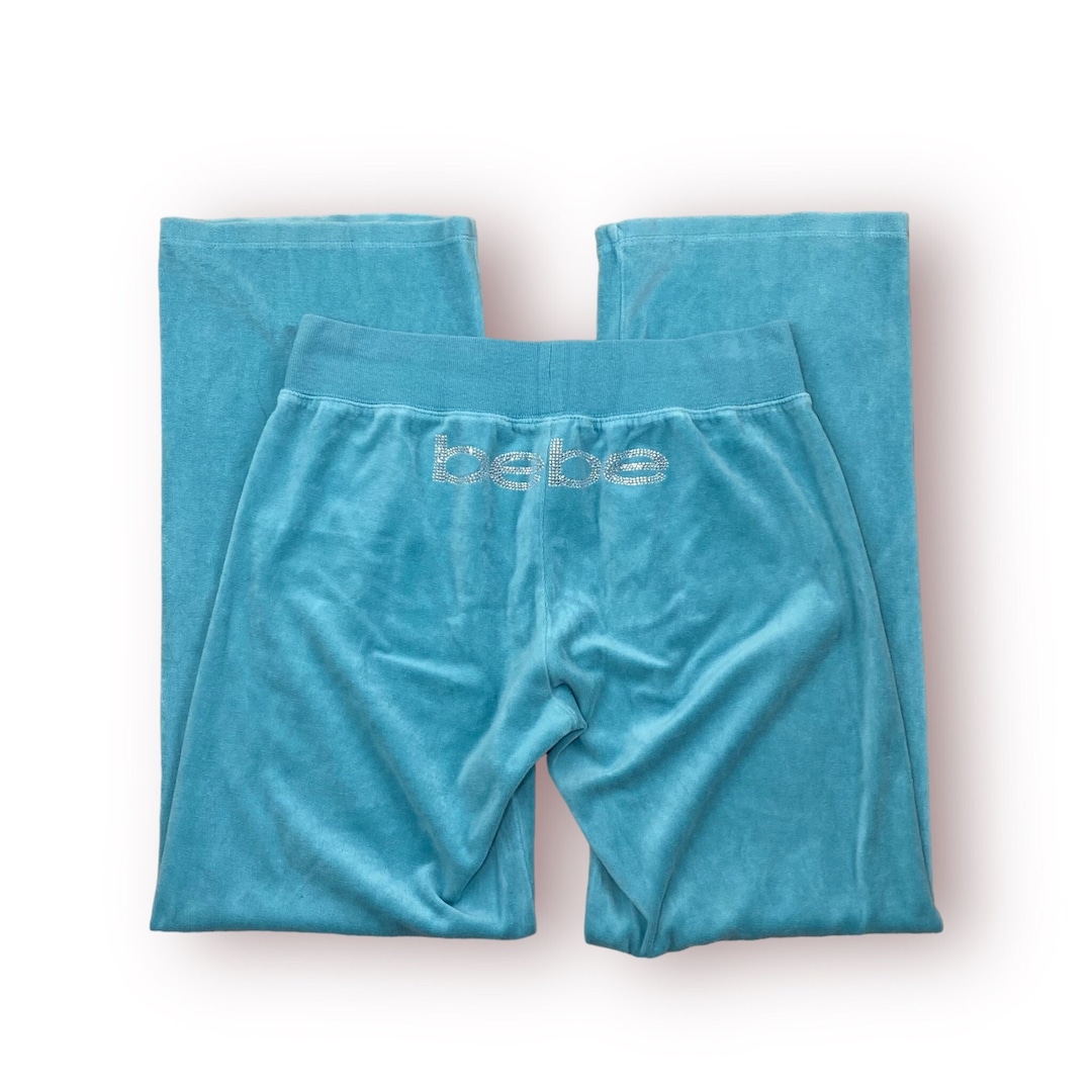 Vintage Bebe Blue Velour Track Pants W Rhinestone Spell Out Butt Logo ...