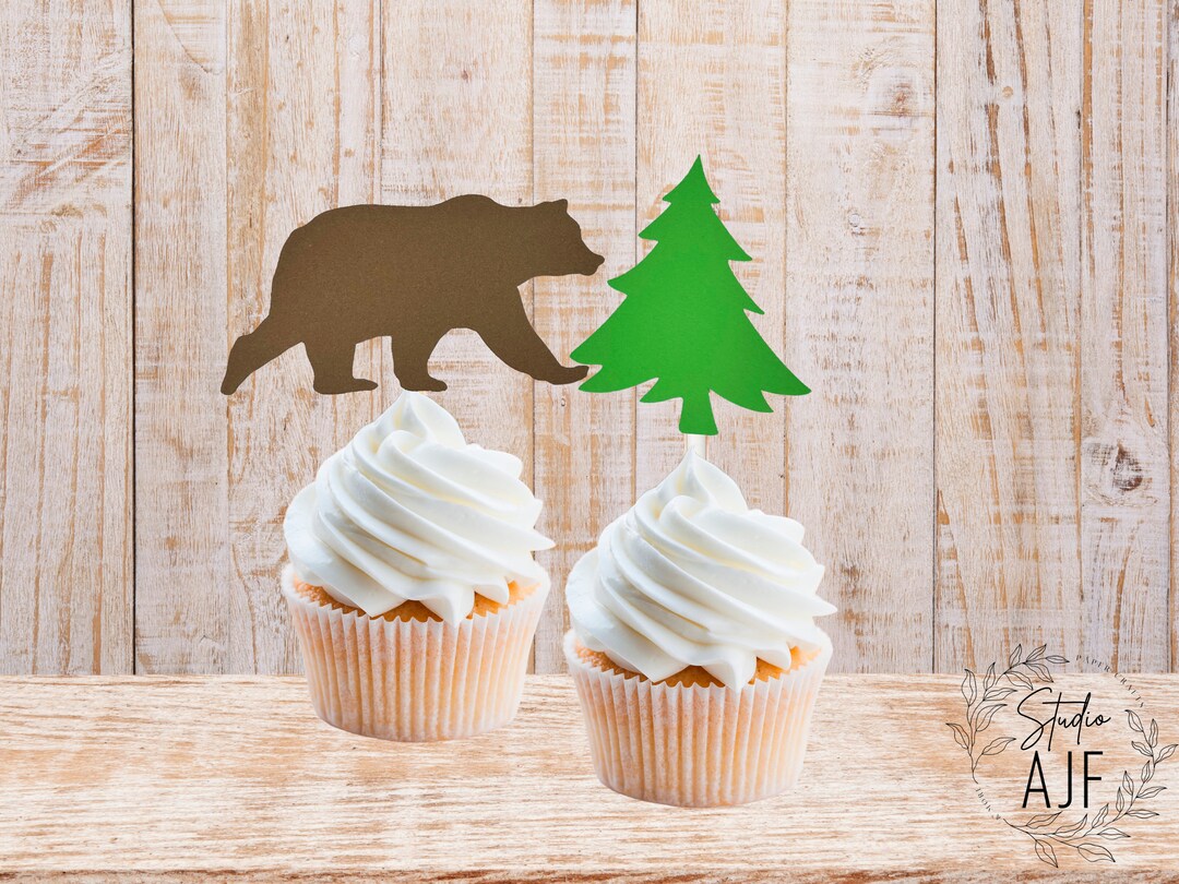 Bear and Tree Cupcake Toppers, Cake Topper, Kids Party, Boy Birthday ...