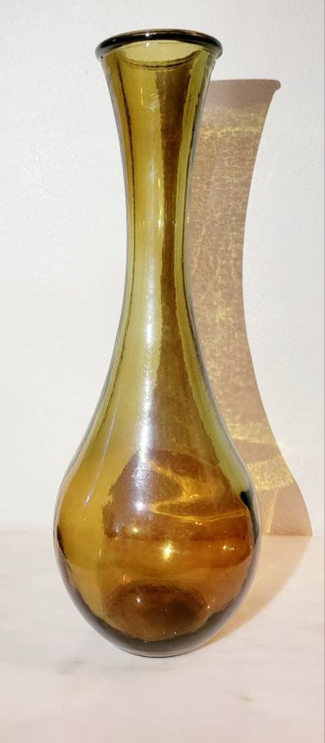 Heavy Amber Glass Vase - Etsy