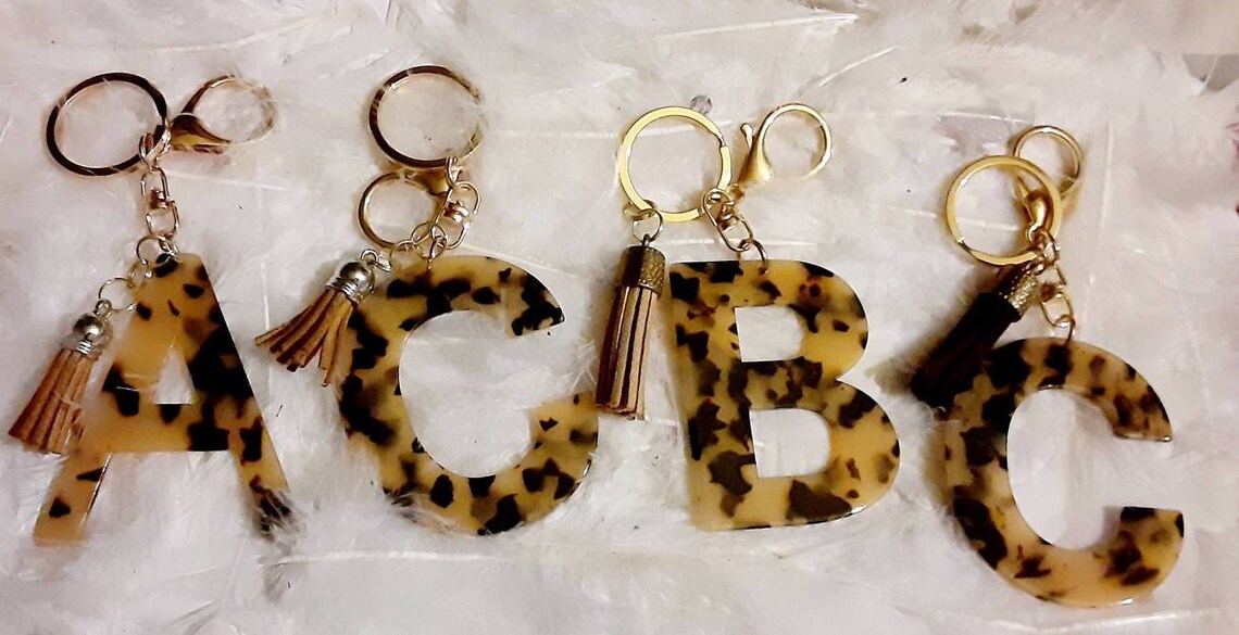 Resin Initial Keychains Cheetah Print Keychain Gift for Her | Etsy