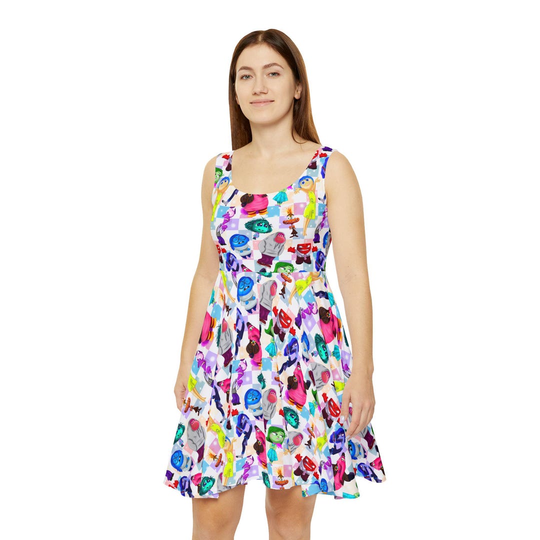 Inside Out Inspired Skater Dress – Pixar Emotion Print, Joy, Sadness ...