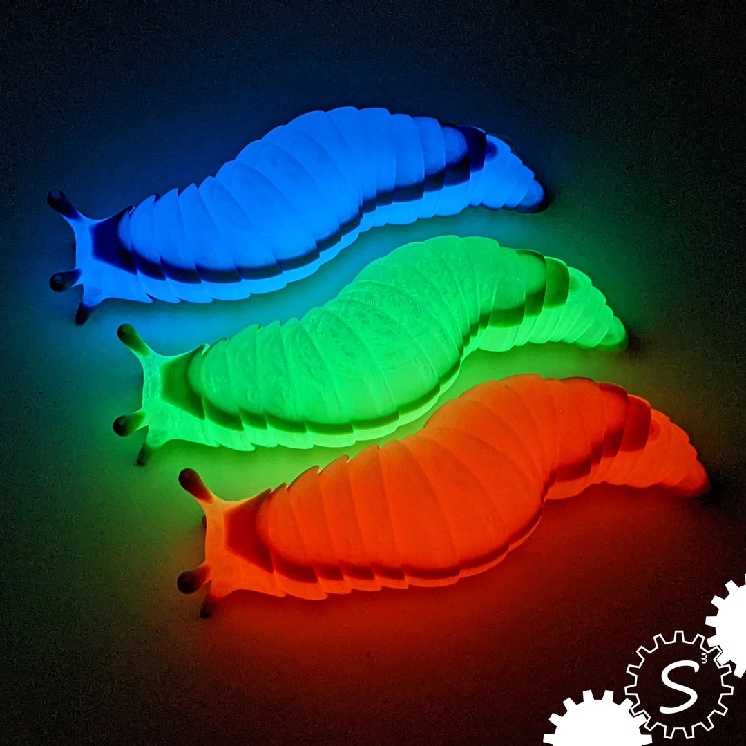 Coloured Glow in the Dark Articulated Slug 5 Inches Slinky Slug Birthday Gifts Fidget Toy Desk ...