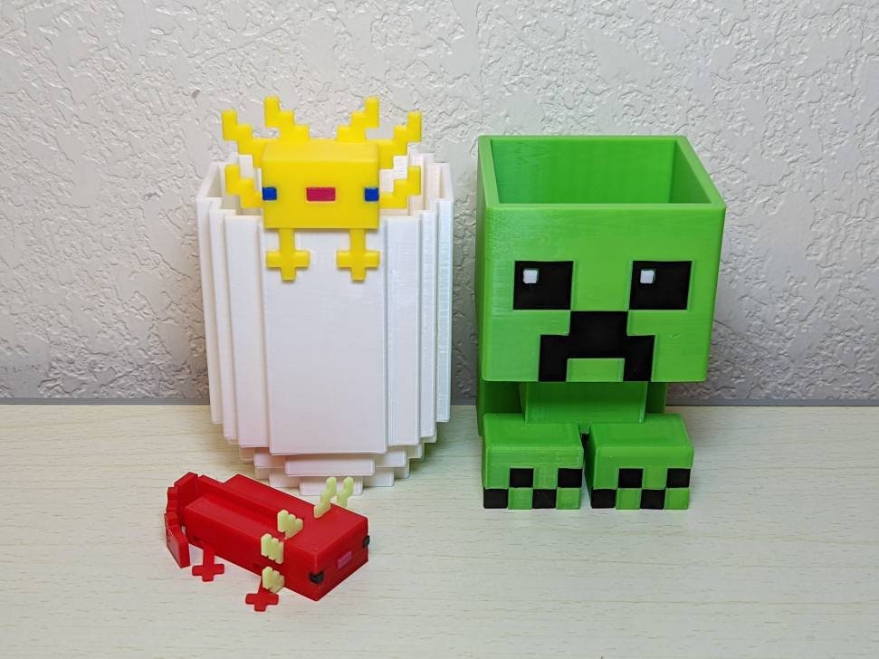 Minecraft-inspired Axolotl in a Bucket Pencil Holder 4 Inch Tall - Etsy