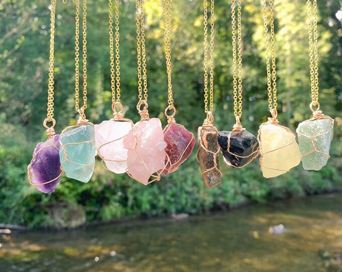 Gemstone Necklace,raw Crystal Necklace,wire Wrapped Crystal Necklace ...