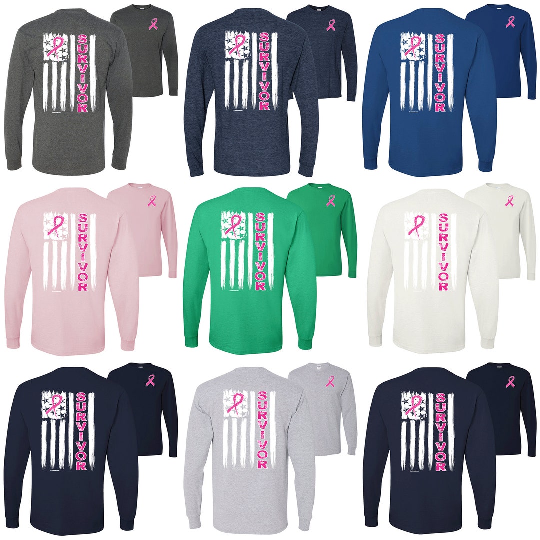 American Flag Breast Cancer Awareness Front&back Graphic Mens Long ...