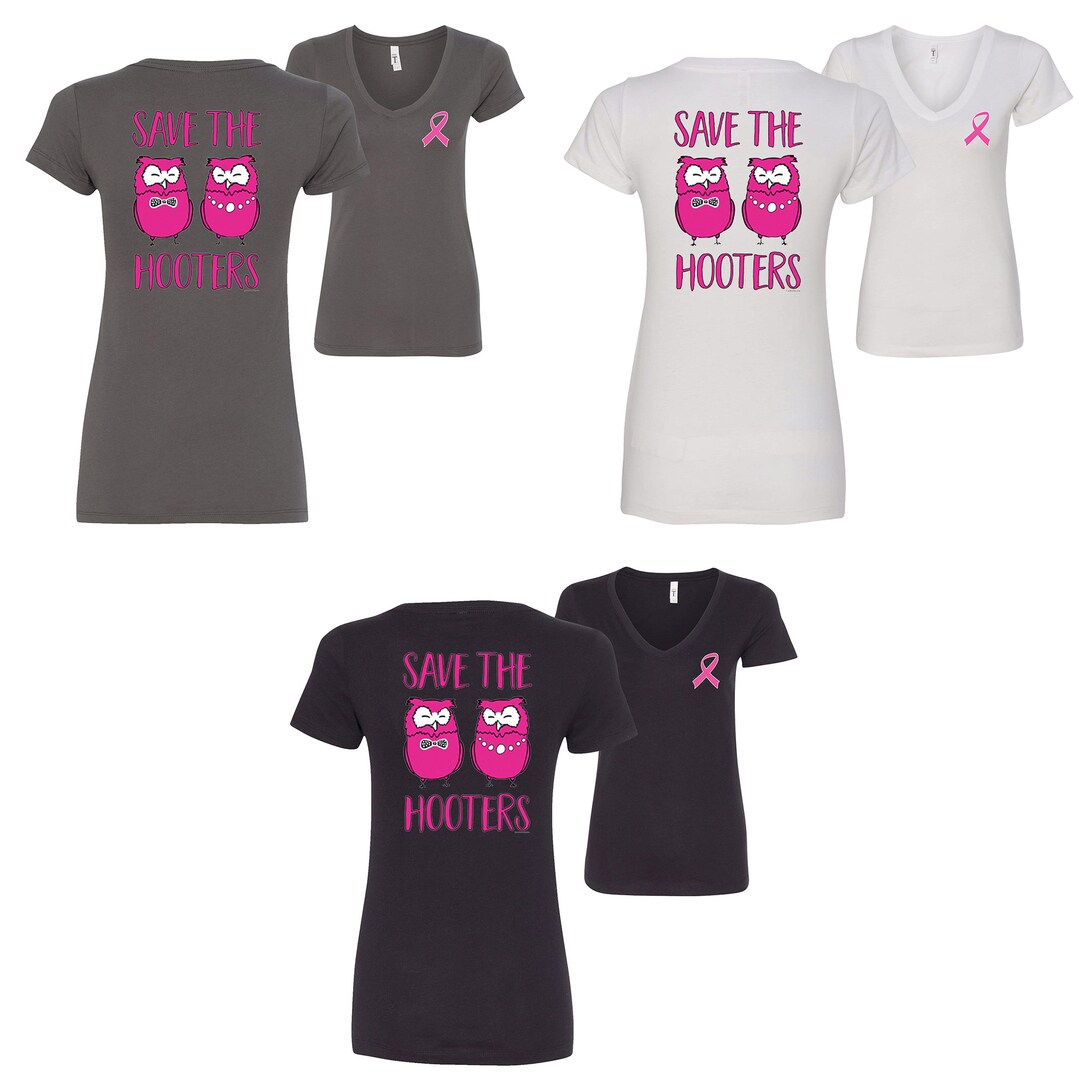 Save the Hooters 2 Chicks Breast Cancer Awareness Front&back Graphic ...