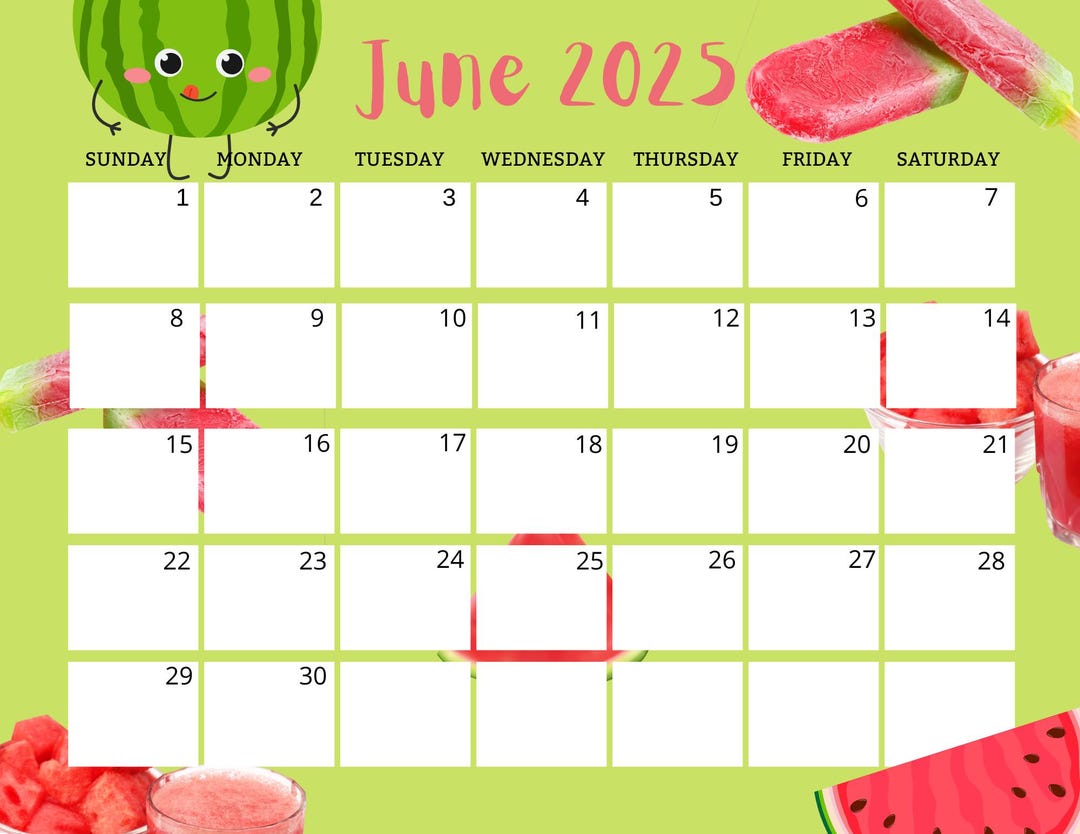 June 2025 Calendar, Cute, Summer Calendar, 2025 Calendar Template, Kid ...
