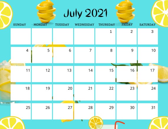 July 2021 Calendar Colorful Calendar Cute Summer Robin Blue | Etsy