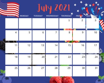 July 2021 Calendar, Cute, Summer Berry Printable Summer Design, Wall ...
