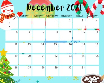 December 2021 Calendar Editable Cute Printable Winter | Etsy