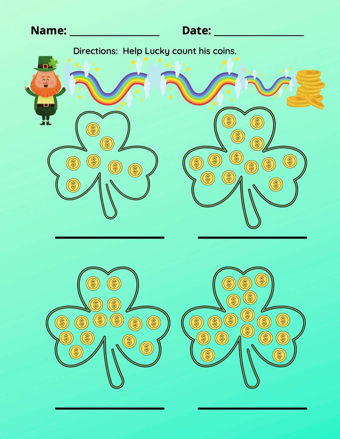 Fish, Coin Counting Worksheets, Digital Printable Worksheet, Count ...
