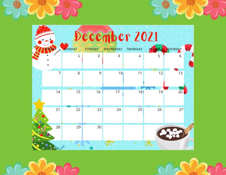 December 2021 Calendar, Editable, Cute, Printable, Winter Snowman ...