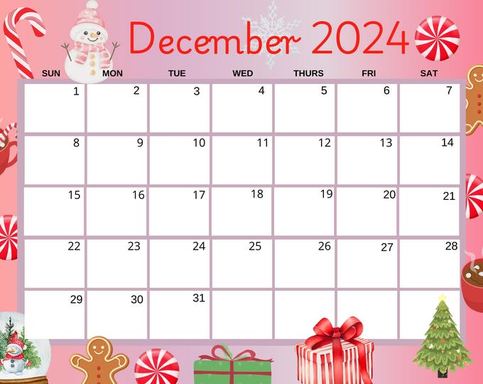 December 2024 Winter Holiday Calendar| Red Winter Snowman Design, Cute ...
