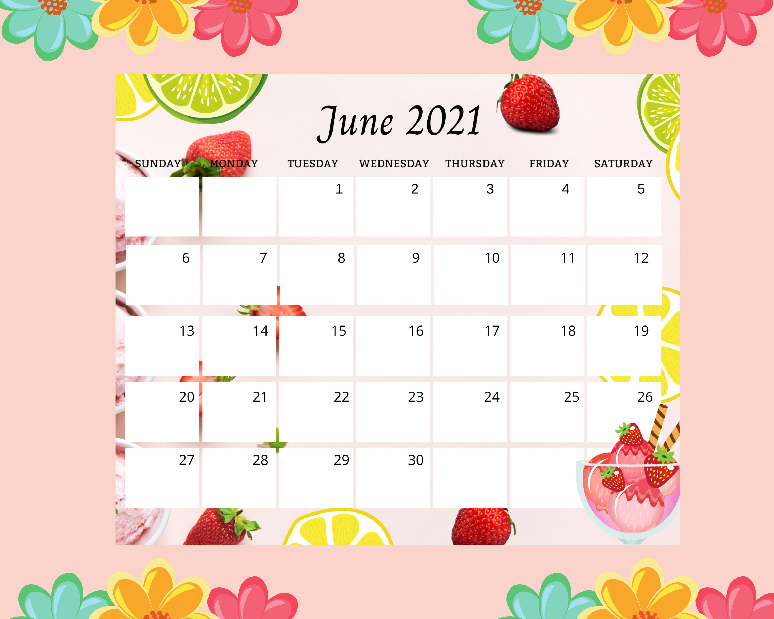 June 2021 Calendar Cute Colorful Calendar Fresh - Etsy