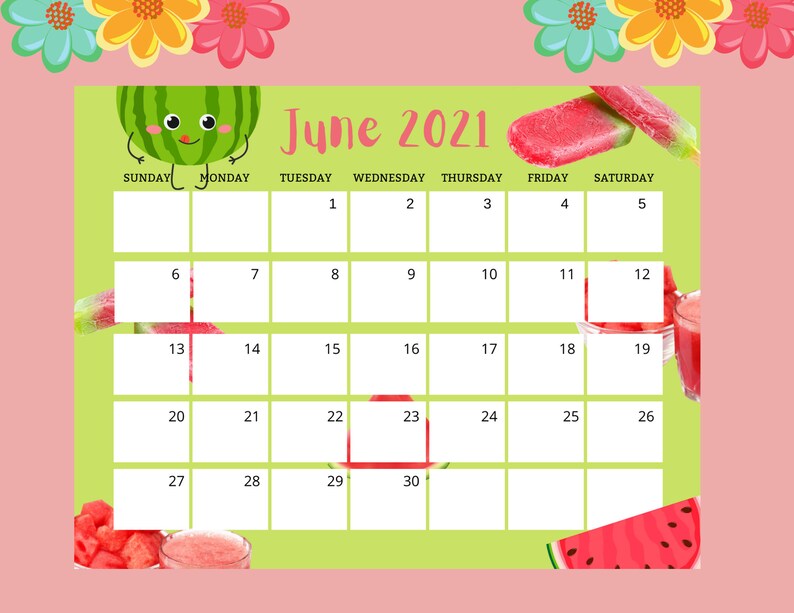 June 2021 Calendar Cute Colorful Calendar 2021 Calendar - Etsy Canada