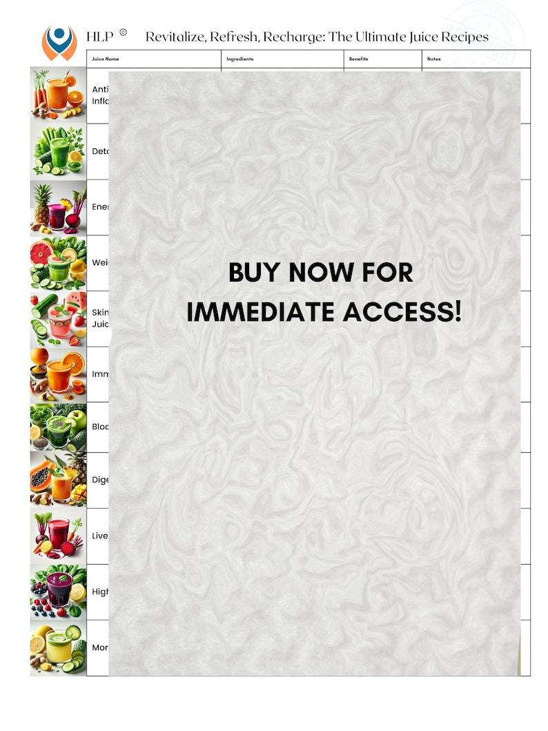 Printable One-page Juice Guide: 10 Easy Recipes for Health & Wellness ...