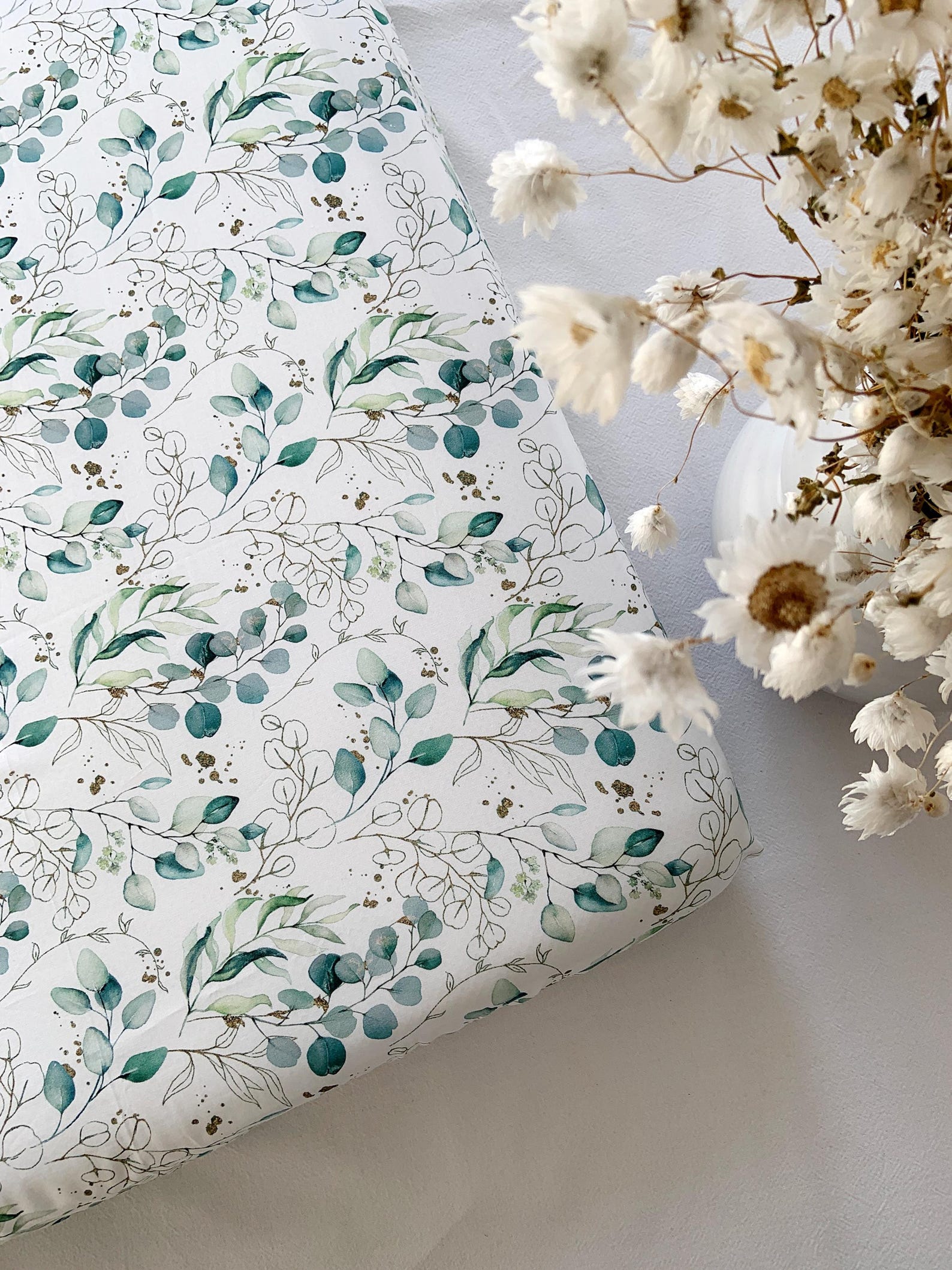 Sage Eucalyptus Leaf Print Fitted Cot Bed Sheet for Girl or Boy ...