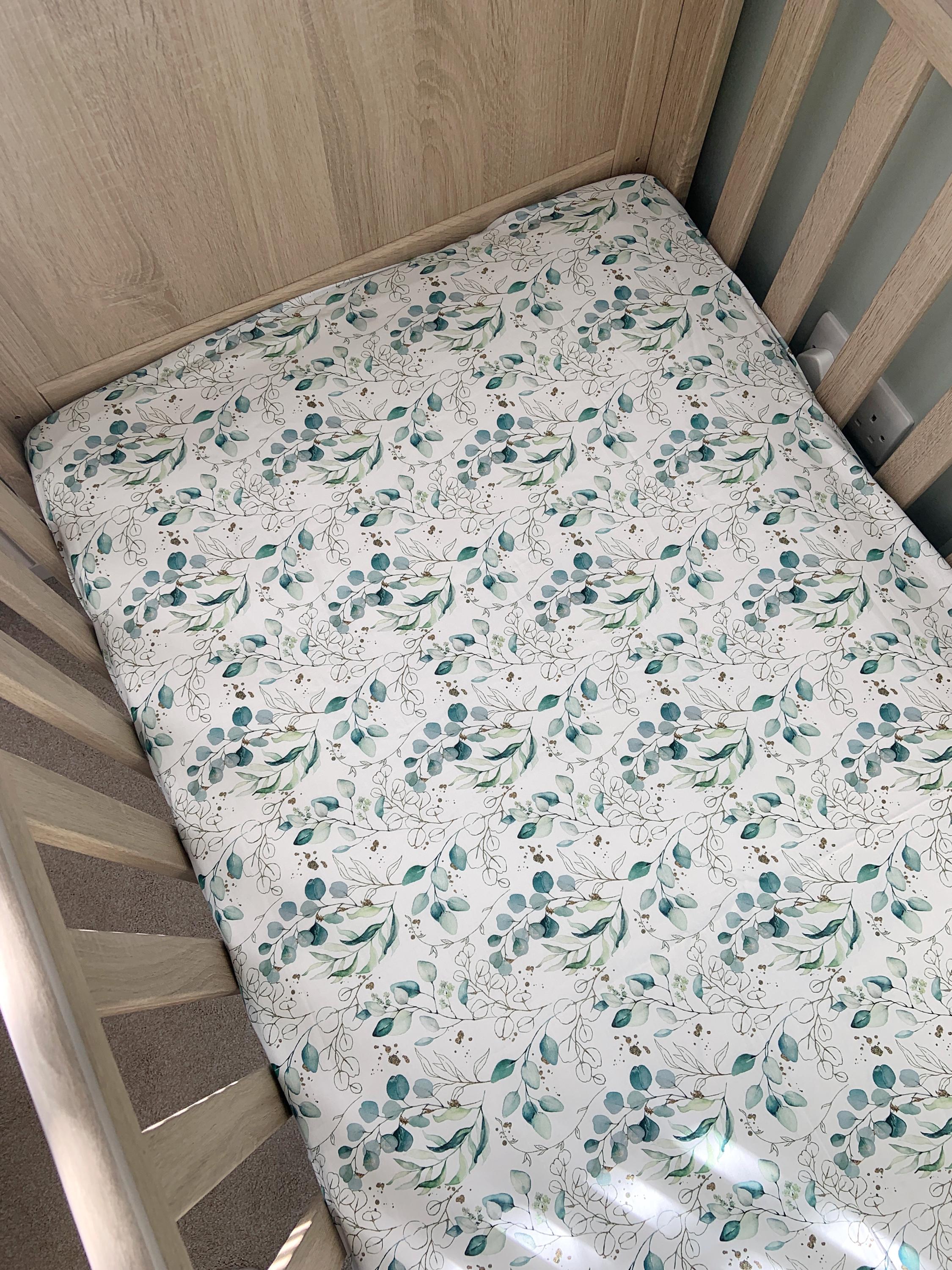Sage Eucalyptus Leaf Print Fitted Cot Bed Sheet for Girl or Boy ...