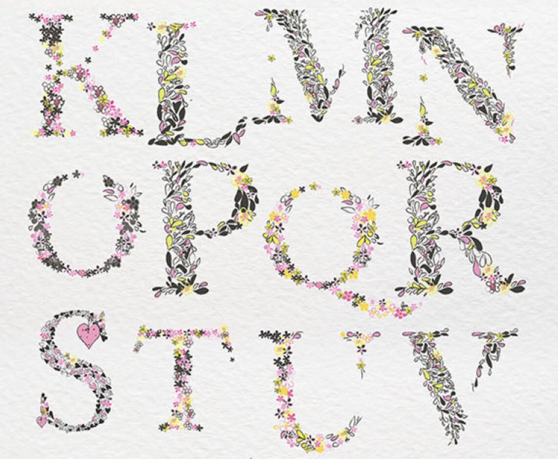 Floral Watercolor Alphabet Vector Bundle Transparent Illustrations PNG ...