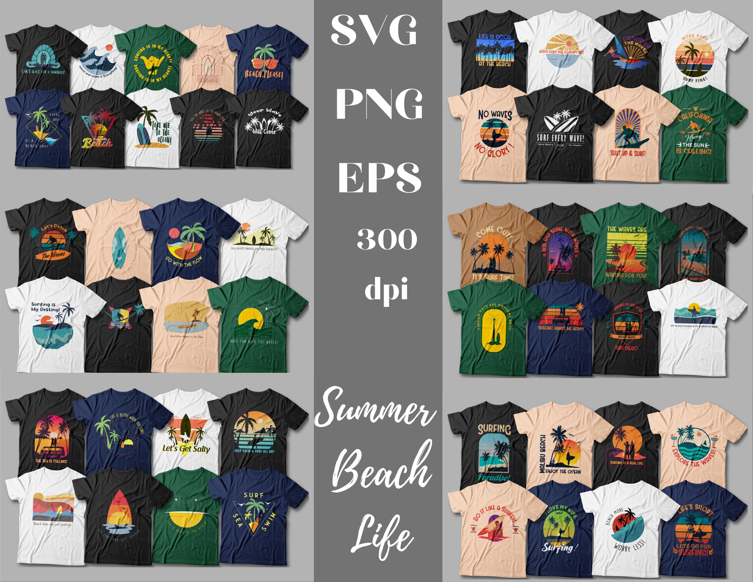 Mega Summer Life Vector Bundle SVG EPS & JPG Illustration T-shirt Mug ...