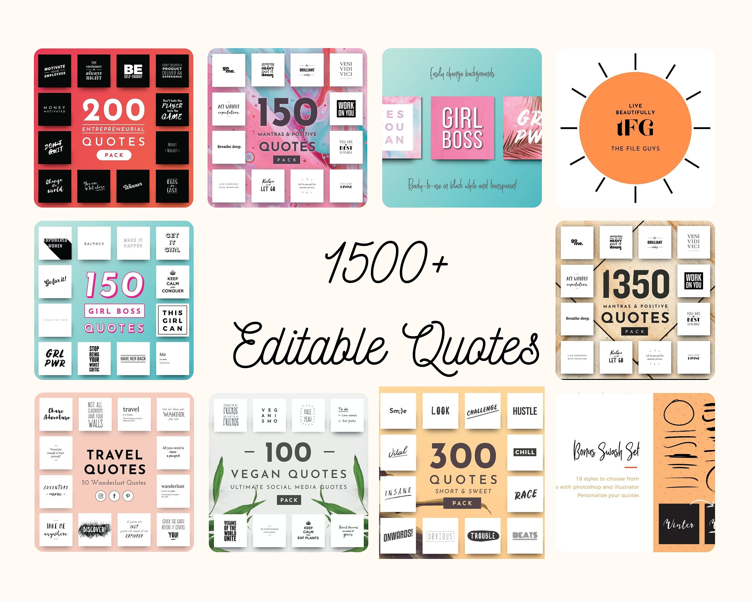 MASSIVE Editable Quote Bundle Quote Cut Files Multi Topic - Etsy