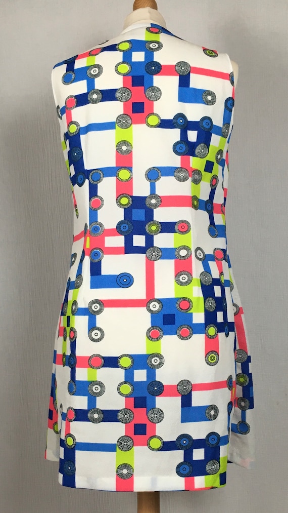 EU40 UK12 1970s Vintage Mini Dress with Bright Pink a… - Gem