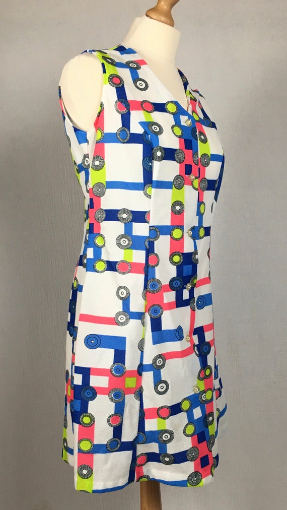 EU40 UK12 1970s Vintage Mini Dress with Bright Pink a… - Gem