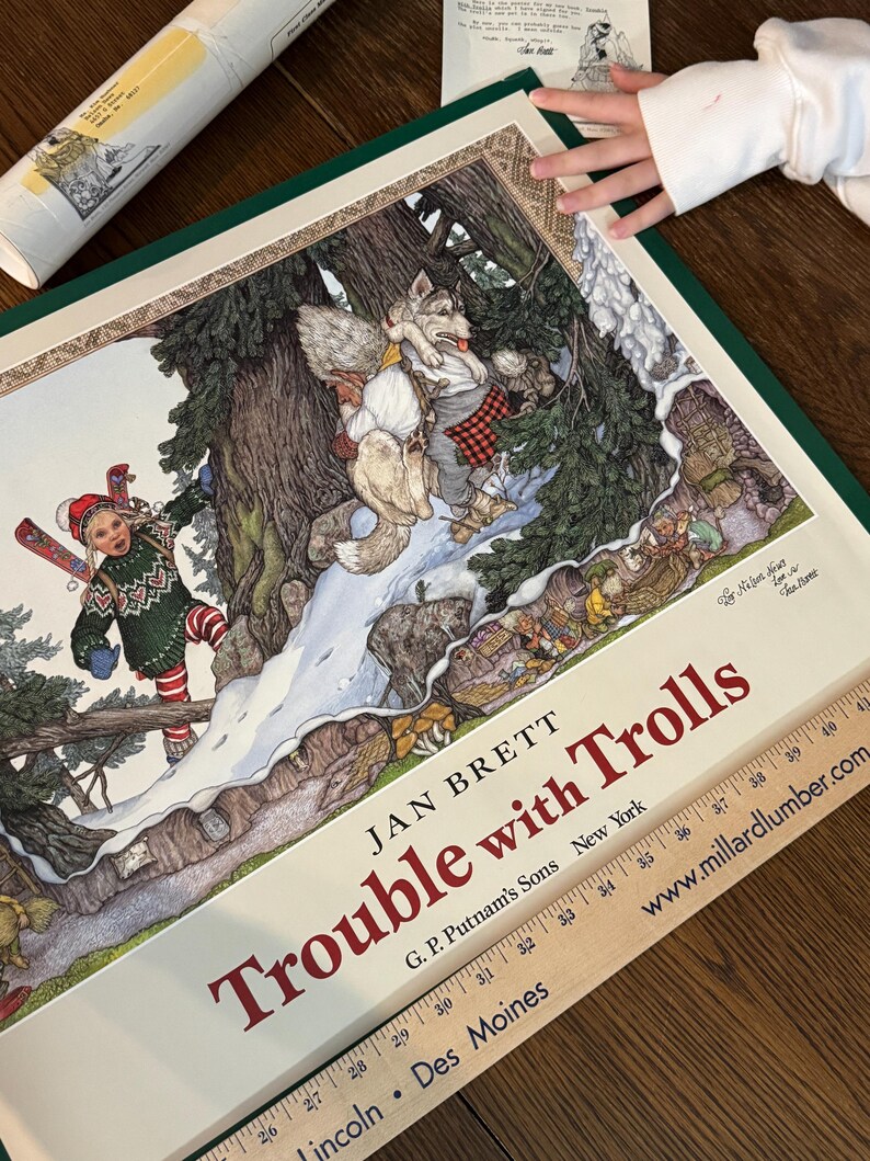 Jan Brett Trouble With Trolls Signed Poster 1992 Letter. Scandinavian ...