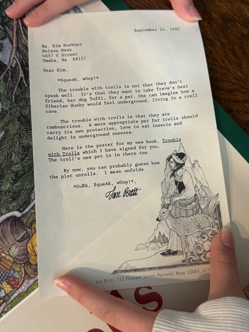 Jan Brett Trouble With Trolls Signed Poster 1992 Letter. Scandinavian ...