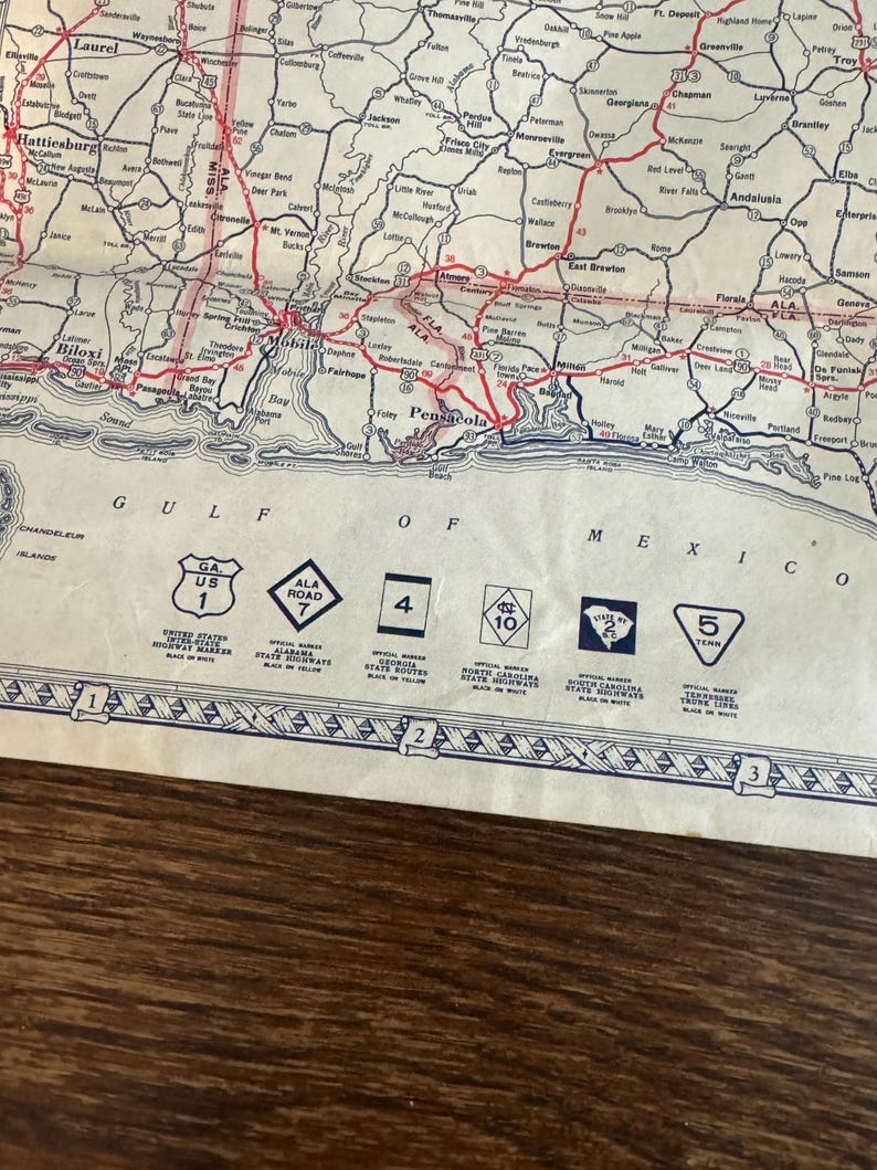 1930s Pure Oil Pathfinder Road Map | Southeastern States | Vintage Gas ...