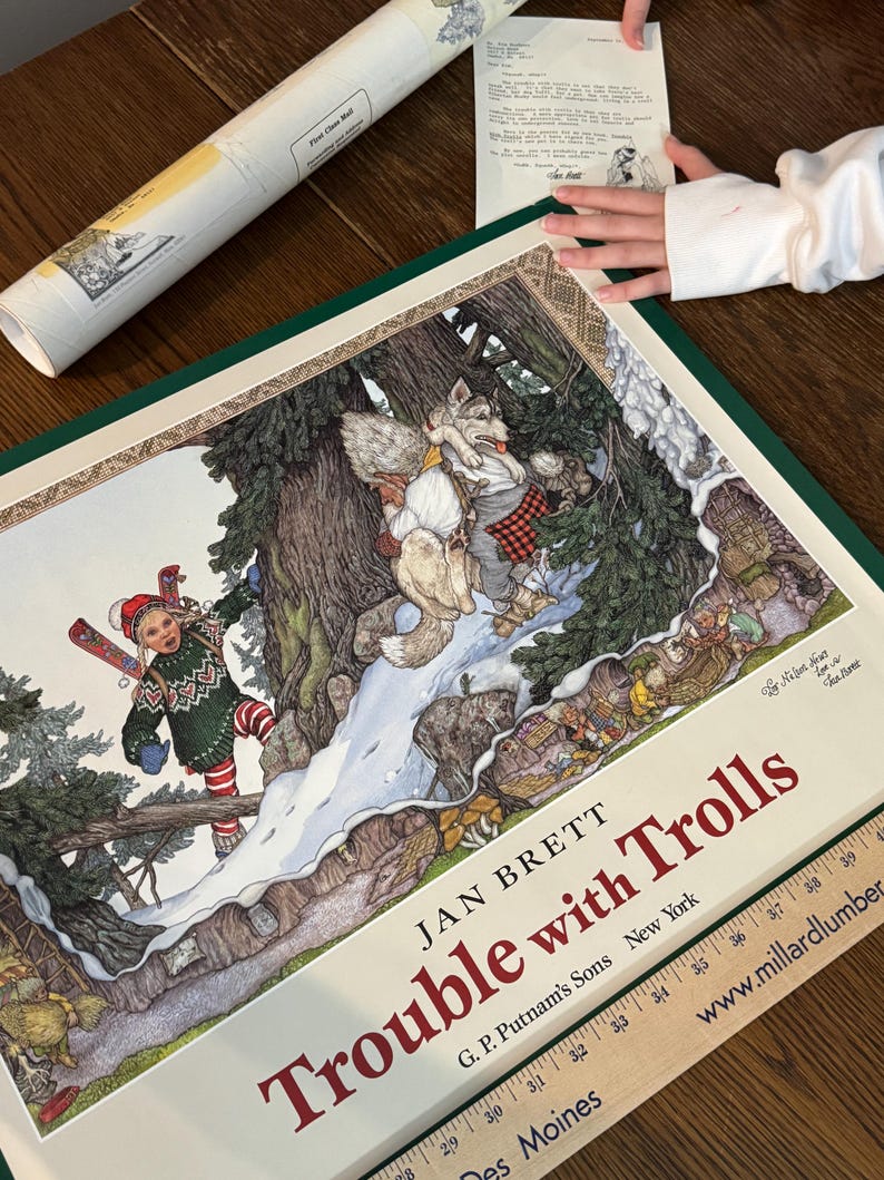 Jan Brett Trouble With Trolls Signed Poster 1992 Letter. Scandinavian ...