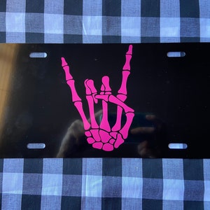 Rock on Skeleton Hand Front License Plate | Vanity Plate | Car Tag ...