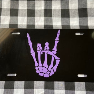 Rock on Skeleton Hand Front License Plate | Vanity Plate | Car Tag ...